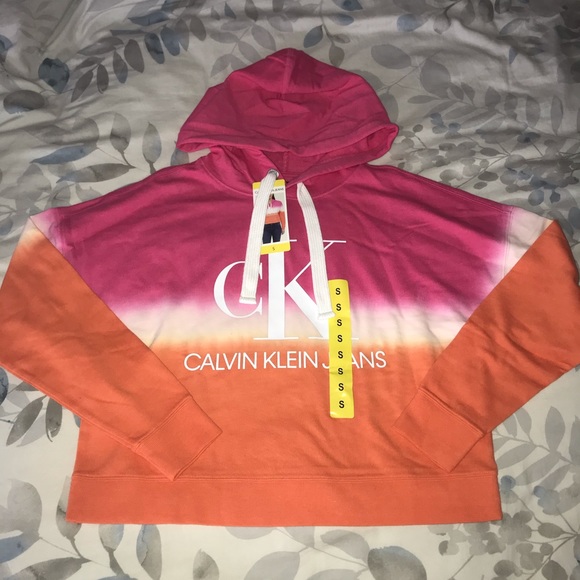 Calvin Klein Jeans | Tops | Ckj Tie Dye Crop Hoodie Nwt | Poshmark